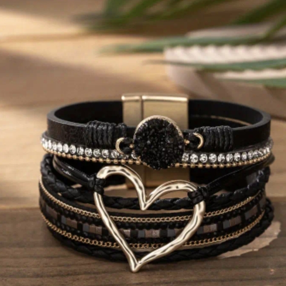 Jewelry | Rhinestone Multilayer Bracelet With Magnetic Buckle Black ...